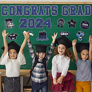 2024 Graduation Car Magnet Decoration 25Pcs, Magnetic Congrats Grad 2024 Refrigerator Garage Door Stickers, Class of 2024 Graduation Car Magnet Decal for Parade Decor Graduation Party Supplies (Blue)