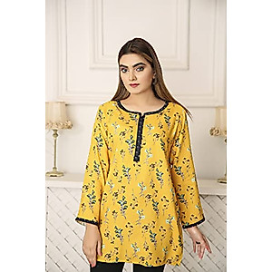 IshDeena Indian Kurti Tops for Women, Kurta Tops for Women, Kurtis for Women Indian Style Tunic Tops for Women Loose Fit (Medium/Yellow)