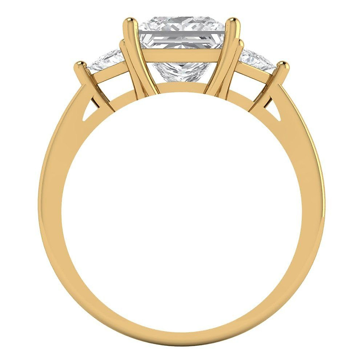 2.32 Ct Brilliant Princess Cut Clear Simulated Diamond 14K Yellow Gold Three Stone Engagement Promise Bridal Ring Size 6.5