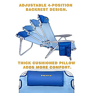 #WEJOY Aluminum Lightweight 4-Position Adjustable Low Seat Folding Beach Chair with Shoulder Strap Cup Holder+Folding Webbed Lawn Beach Chair,High Back Seat Backpack Portable Lightweight Chairs for Ad