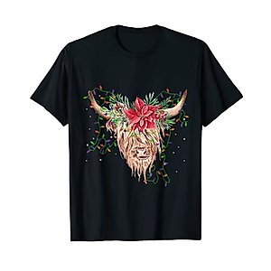 Farmhouse Stocking Stuffers Christmas Highland Cow T-Shirt