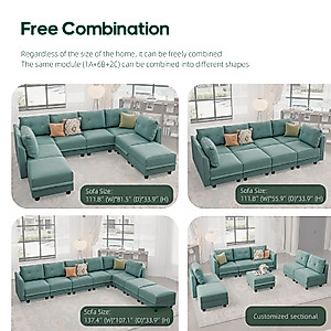 LLappuil Modular Sectional Sofa, Convertible L Shaped Sectional Couch with Storage, Faux Leather Fabric, Modular Sectionals with Chaise, 5 Seats with Ottoman Sofas for Living Room, Aqua Blue
