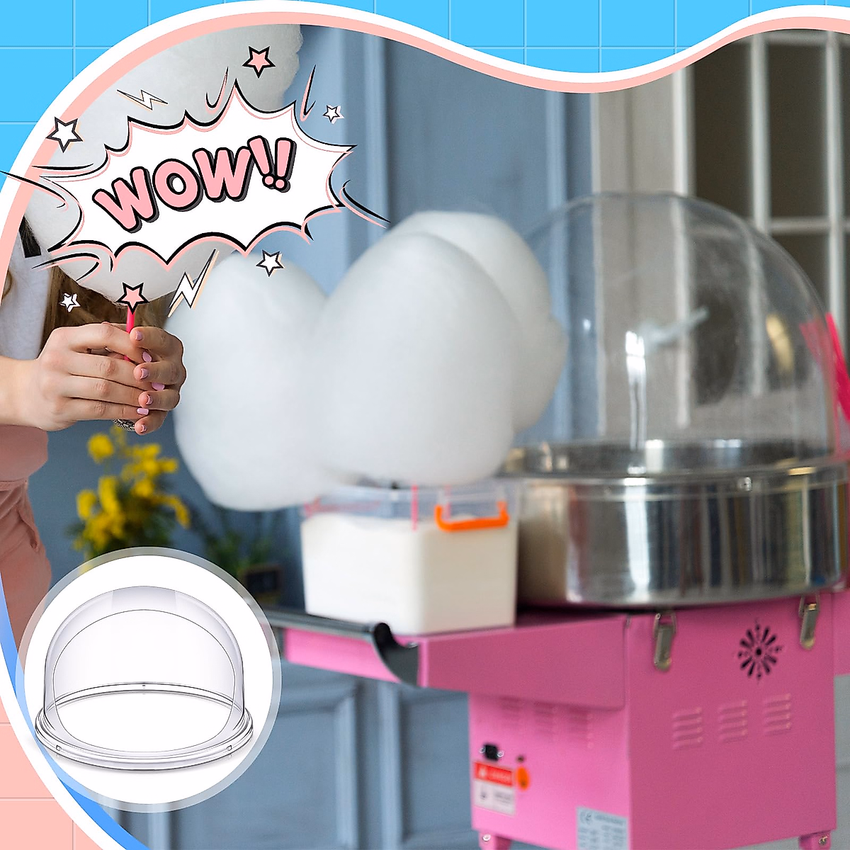 Zhehao 2 Pcs 21 Inch Cotton Candy Machine Cover Dome Bubble Cover Cotton Candy Machine Machine Accessories for Commercial Candy Floss Maker, Clear