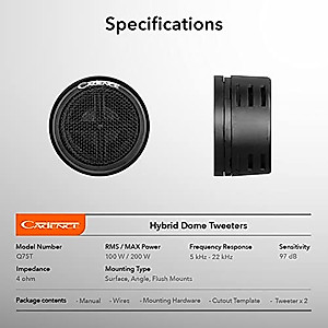 Cadence 1" Car Tweeters Pair Piezo Hybrid Q75T Replacement Speakers 400W, Modified Car High Fidelity Stereo Speaker Silk Dome Tweeter Car Audio