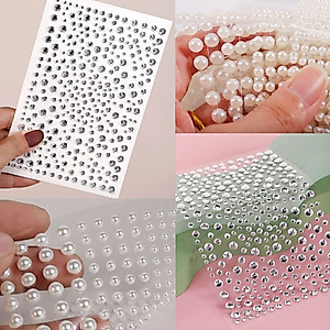 8 Sheets 4100 PCS White Pearl Rhinestone Stickers,3D Self Adhesive Face Gems Stick on Hair Eyes Face Body Makeup Flat Pearl Eyeshadow Sticker Tattoo Gem Women Nail Art Decoration DIY Craft Rhinestones