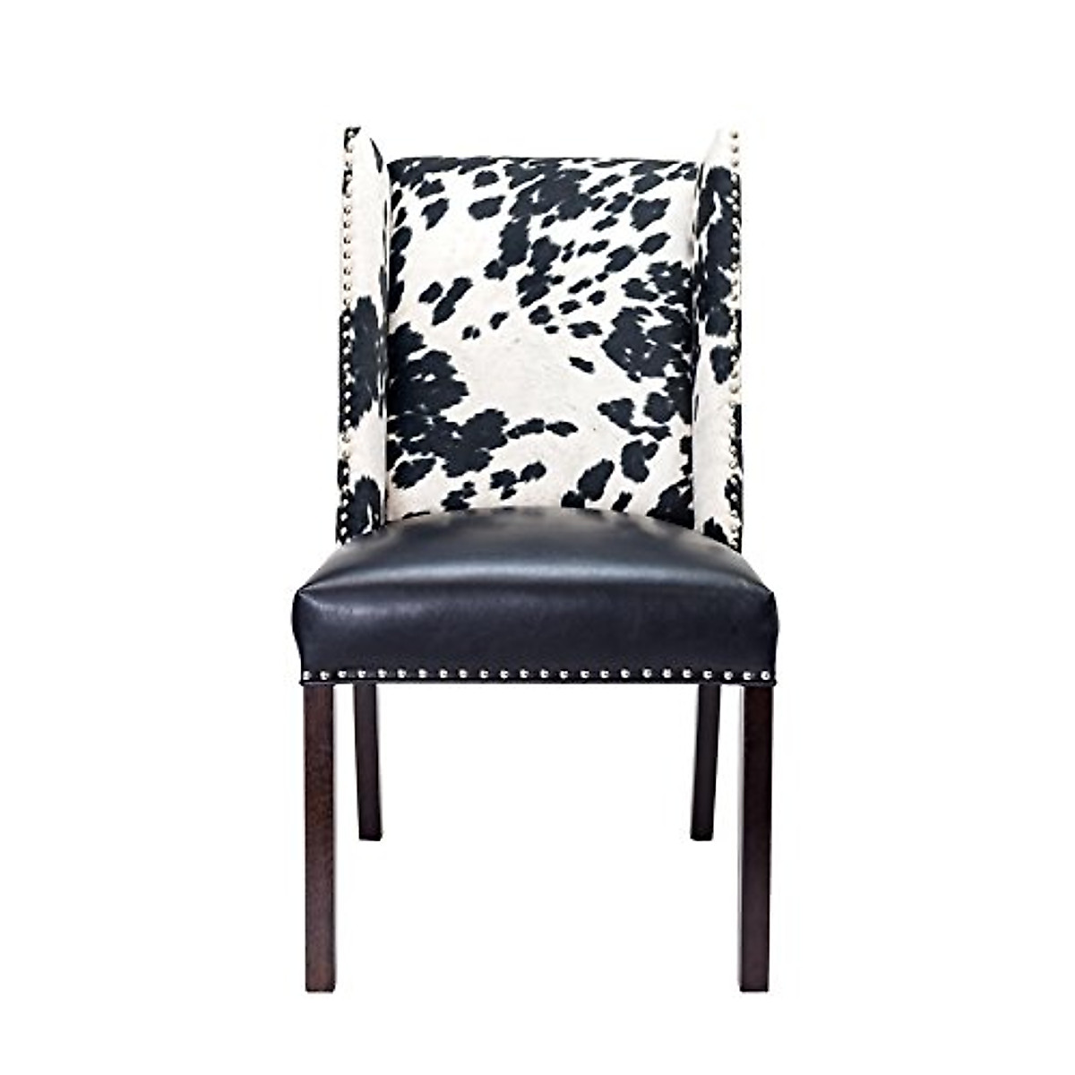 Sole Designs Rexford Collection Faux Leather and Fabric Upholstered Wingback Dining Chair with Holstein Pattern and Nailhead Trim, Set of 2, Black