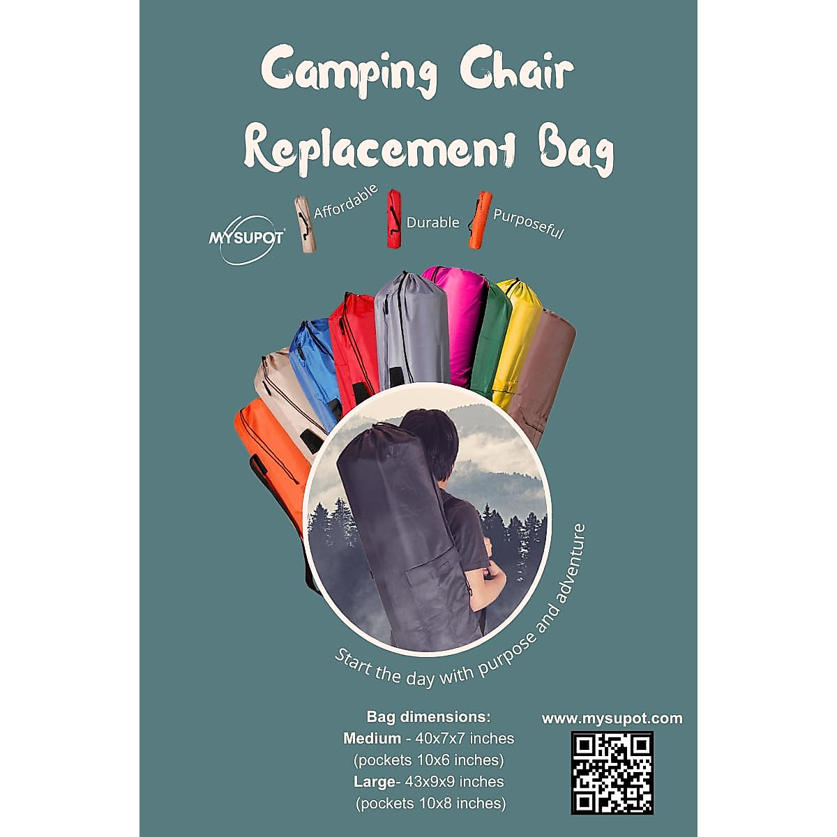 MYSUPOT 40"x7"x7" (Black, M) Replacement Bag for Folding Camping Chair, Portable Camp Chair, Hammock, Yoga Mat, Umbrella, Tents, Tripods, Fishing Poles - 420D Oxford Polyester Fabric w/Side Pockets