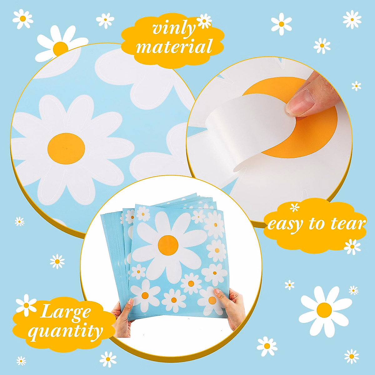 TaoBary 165 Pieces 15 Sheet Large Daisy Wall Decals Flower Stickers Vinyl Peel and Stick Floral Decal Daisy Wall Decor for Nursery Playroom Bedroom Living Room(Cute)