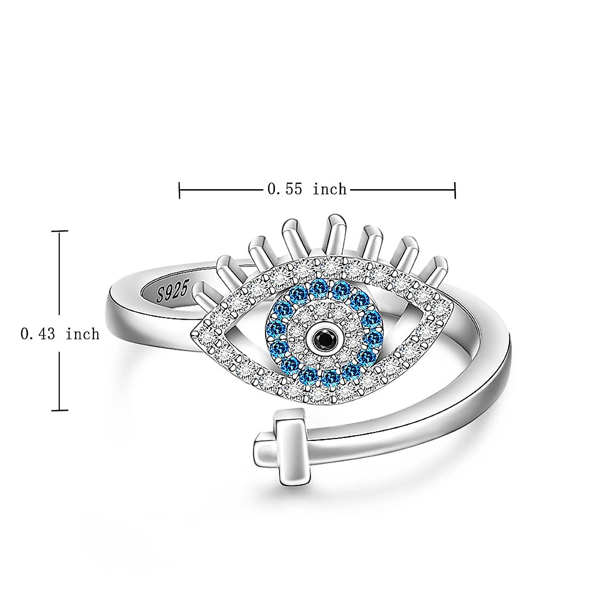 Cross Evil Eye Ring Sterling Silver Spiritual Turkish Third Evil Eye Cross Rings for Women Teen Greek Nazar Religious Adjustable Open Ring for Protection Size 9