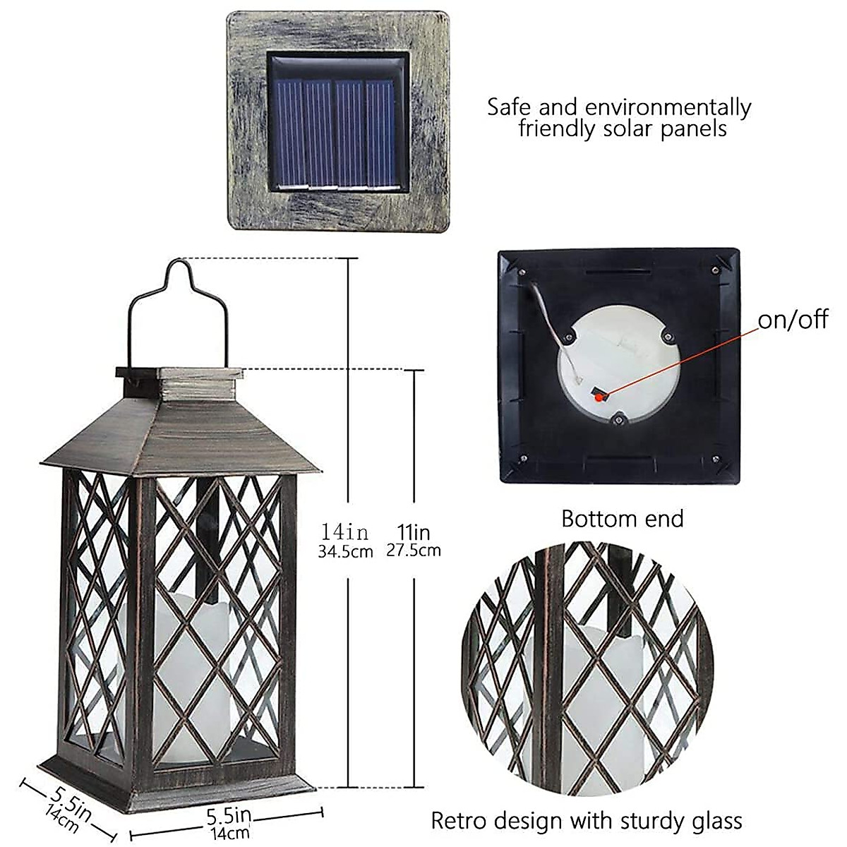 WALLFIA Hanging Solar Lights Outdoor Portable Metal Garden Hanging Lanterns ,Waterproof LED Flickering Flameless Candle Mission Lights for Table Outdoor,Party Decorative (Green, 1PC)