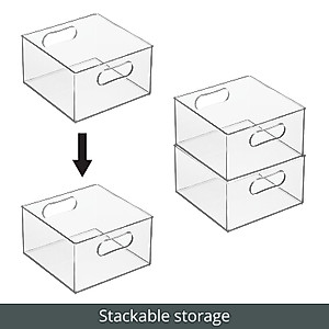 mDesign Deep Plastic Stackable Storage Organizer Container Bin, Bath and Shower Organization for Cabinet, Cupboard, Shelves, Counter, or Closet - Holds Shampoo, Vitamins - Ligne Collection - Clear