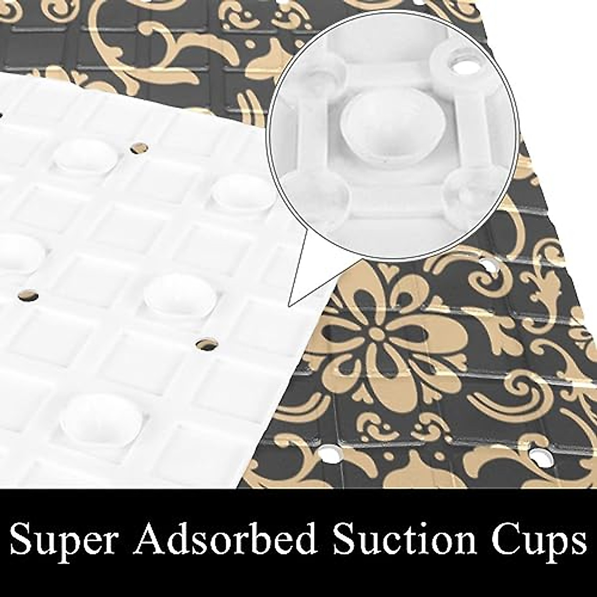 Bath Tub Shower Mat - Anti-Slip PVC Material 15.1x26.8 in, Gentle Cushioning Quick Drying Suction Cups Reliable Solution - Vintage Flowers Pattern Non-Slip Floor Mat