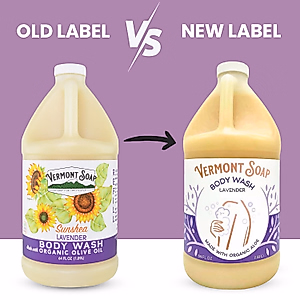 VERMONT SOAP Natural Body Wash with Shea Butter, Mild Gel Body Wash for Moisturizing and Soothing Skin, Fragrance Free Body Wash for Women & Men (Lavender, 64oz)