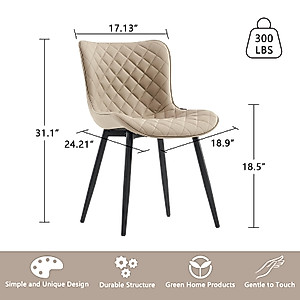 YOUTASTE Khaki Dining Chairs Set of 2 Mid Century Modern PU Leather Diamond Upholstered Accent Guest Dinner Chair with Back Metal Legs for Kitchen Living Reception Waiting Room