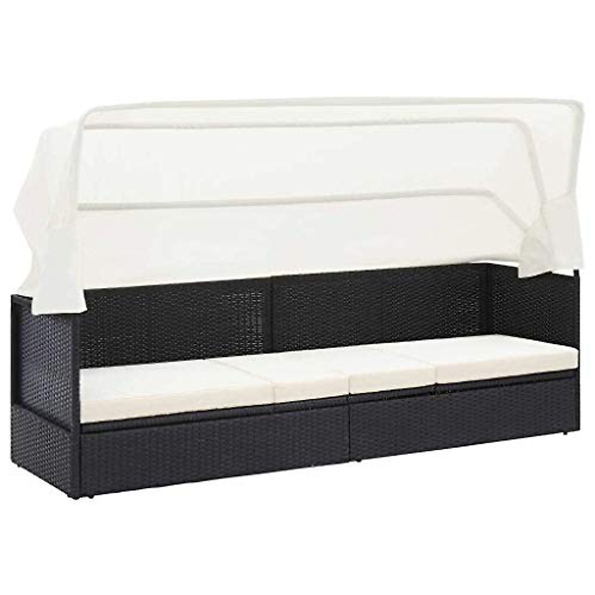 vidaXL Patio Sofa with Canopy and Cushion Garden Sunlounger Seating Sun Lounge Bed Daybed Yard Balcony Outside Poly Rattan Brown Poolside Yard Home