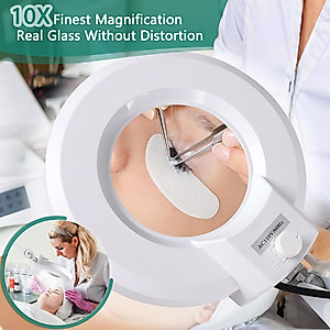 10X Magnifying Glass with Light and Stand, Floor Lamp with 5 Wheels Rolling Base for Lash Estheticians Facials, 1,500 Lumens Stepless Dimmable, LED Lighted Standing Magnifier for Sewing Crafts