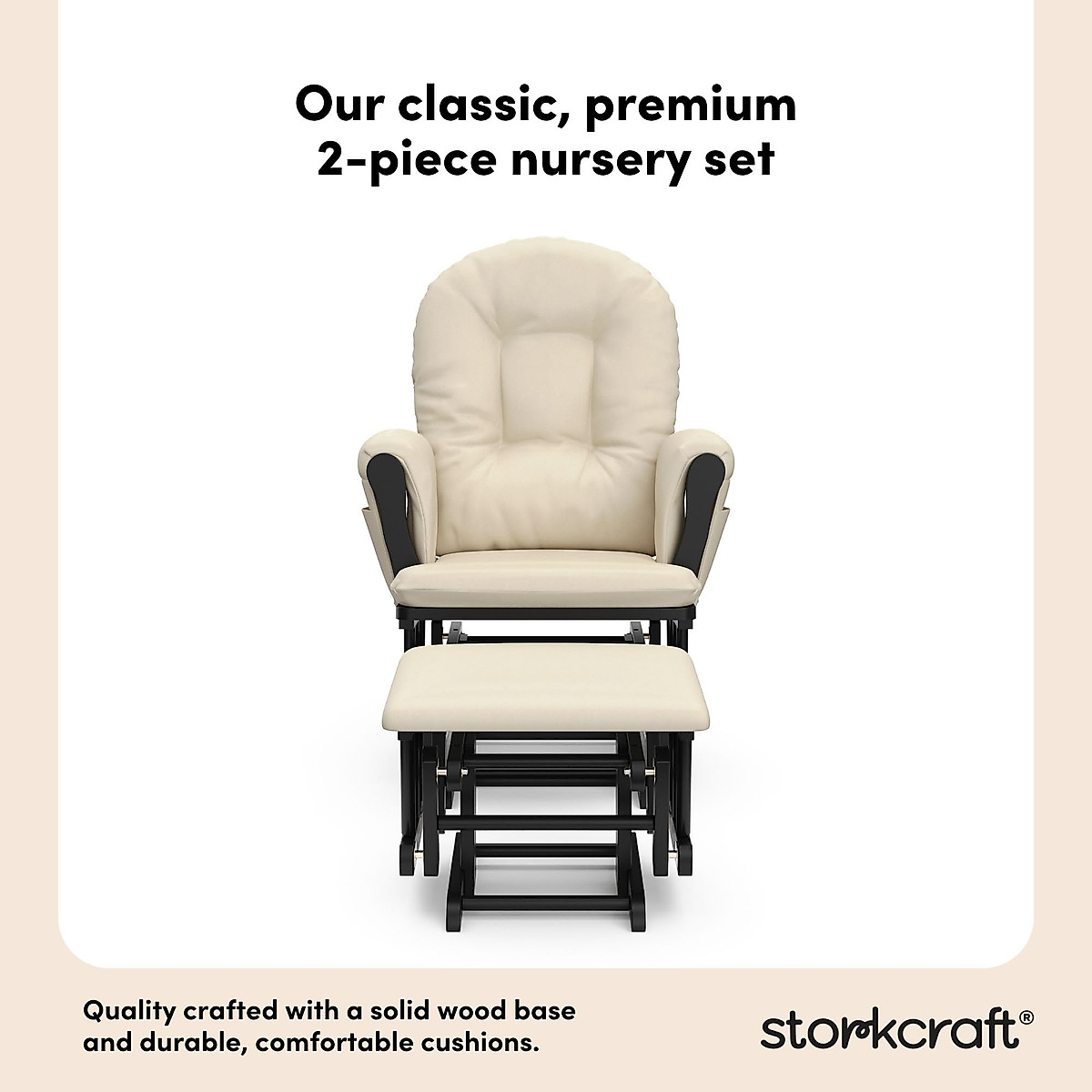 Storkcraft Premium Hoop Glider and Ottoman (Cherry Base, Beige Cushion) – Padded Cushions with Storage Pocket, Smooth Rocking Motion, Easy to Assemble, Solid Hardwood Base