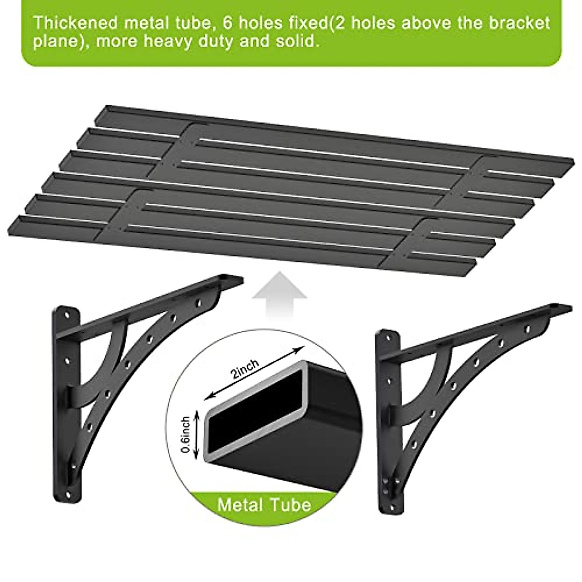 Dolibest 2PCS 16''x 38'' Heavy Duty Wall Mount Garage Shelf, Sturdy Garage Wall Shelving with Power Tool Storage, Wall Mounted Garage Storage Rack, Metal Floating Wall Shelves, Power Tool Storage