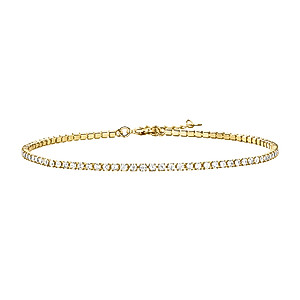 PAVOI 14K Gold Plated Charm Link Flat Gold Anklets for Women (Tennis, yellow gold plated)
