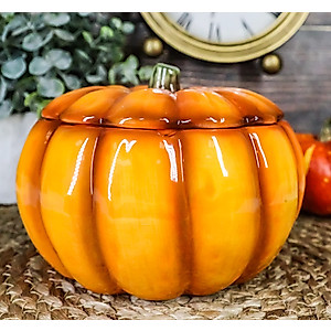 Ebros 6" Diameter Home And Kitchen Gourmet Vegetable Pumpkin Soup Or Dessert Bowl With Lid Ceramic Decor Dinnerware For Halloween Pumpkins Party Accent (1)