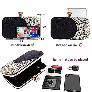 Yokawe Womens Rhinestone Evening Bags Sparkly Crystal Purse Clutch Bride Wedding Party Prom Handbag (Black)