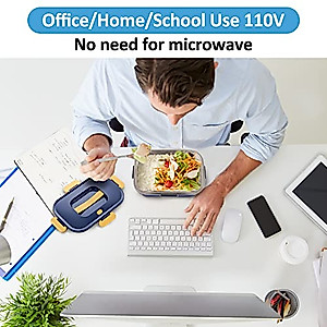 Electric Lunch Box Food Heater Portable Food Warmer for Car/Truck/Home, 2L Heated Lunch Box for Adults, Lunch Heating Microwave Removable Stainless Steel Container 12V 24V 110V 70W(Navy Blue)