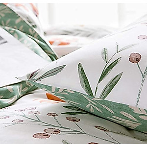 SLEEPBELLA Duvet Cover King, 600 Thread Count Cotton 3pcs Bedding Set Yellow Flowers and Green Branches Printed on White Reversible Comforter Cover