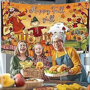 Fall Y'all Backdrop Happy Fall Y'all Decorations,Large Polyester Scarecrow Fall Leaves Fall Backdrops Banner for Photography Thanksgiving Decorations Fall Party Supplies