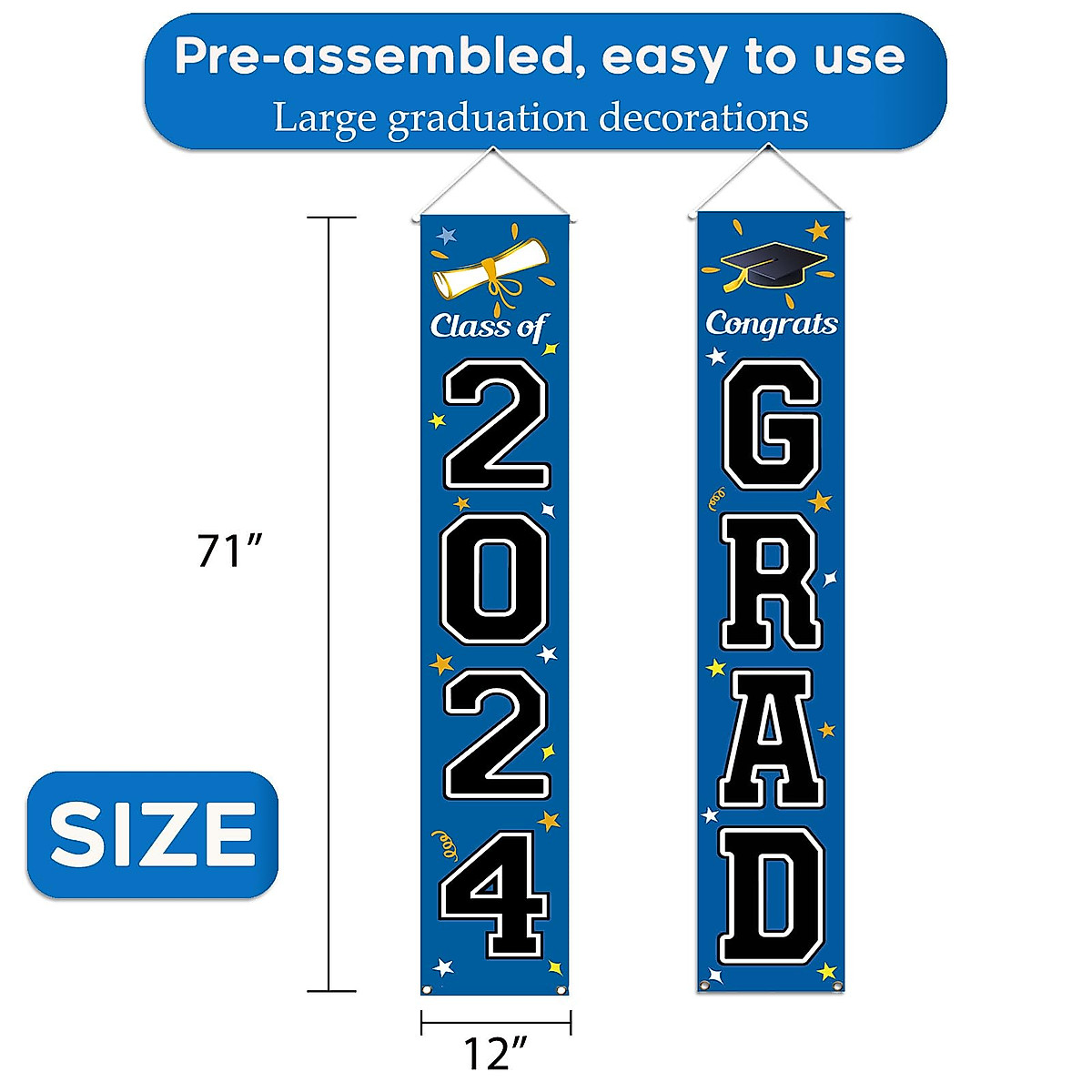 KMUYSL Graduation Decorations Class of 2024, Red & Blue Congrats Grad Banner Hanging Flags Porch Sign, 2024 Graduation Decorations Party Supplies for Any School Indoor/Outdoor Decor
