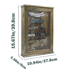 Pocket Knife Collection Display Case - for 6 Knives, Rustic Farmhouse Style Wall Mount Shadow Box Rack for Folding Knife Storage Organizer, Wood Small Cabinet Shelf for Every Day Carry, Gift for Men