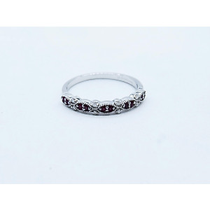 Dazzlingrock Collection Round Ruby & White Diamond Marquise Miligrain Ring for Women in 925 Sterling Silver Size 6