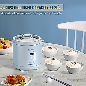 Topwit Mini Rice Cooker, 2 Cups Uncooked Rice Cooker Small with Glass Cover, 1.2L Portable Non-Stick Small Rice Cooker, Smart Control Rice Maker with 24H Delay Start & Keep Warm, Blue