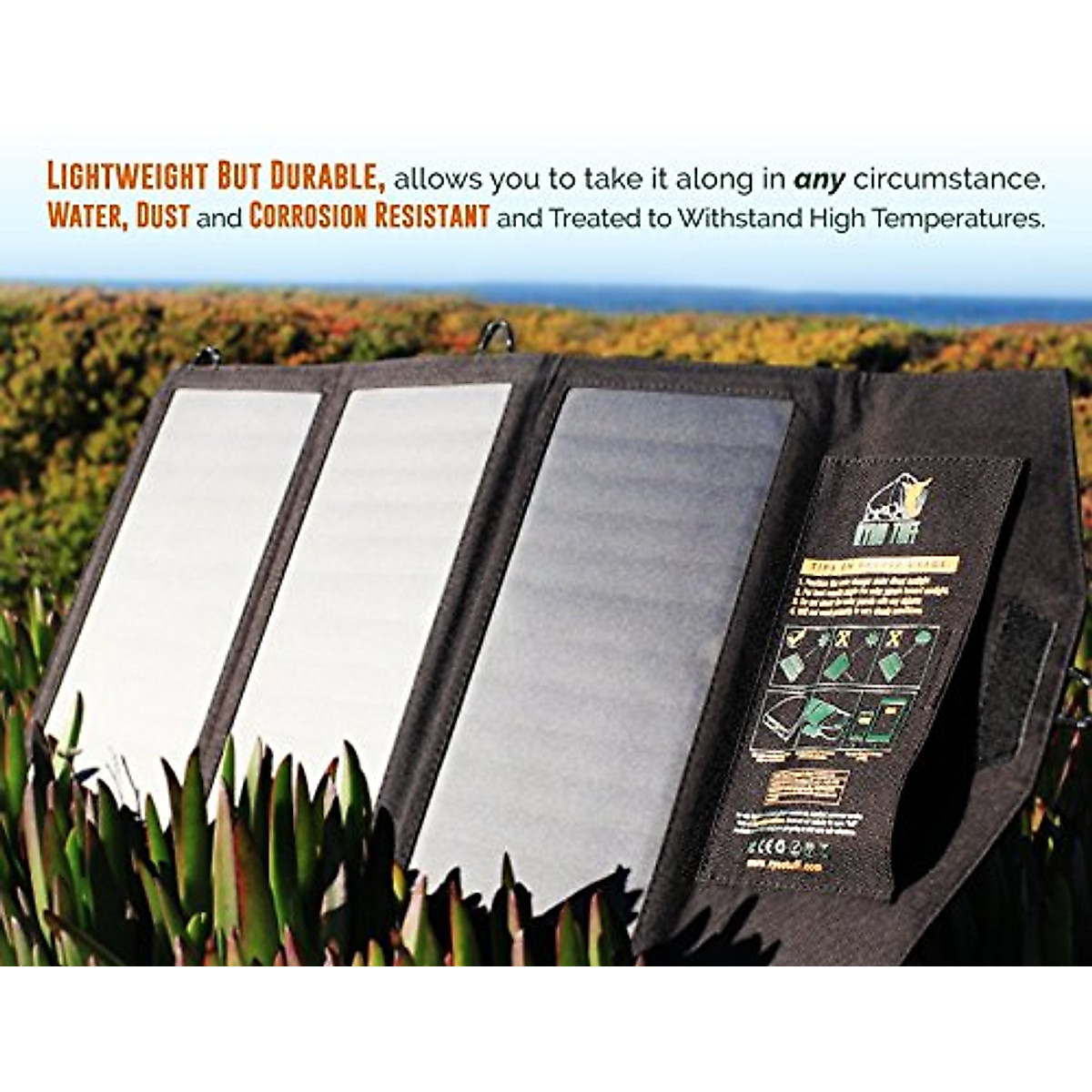 Ryno Tuff 21W Lightweight Portable Solar Charger for Camping - Foldable Solar Powered Cells with 2 USB Ports To Fast Charge Smartphones, Tablets & Battery Packs -Charge While Hiking, Camping & Fishing