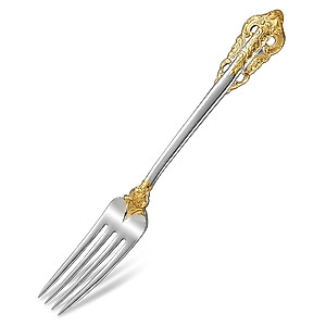 KEAWELL Luxury Dinner Fork, Set of 4, 18/10 Stainless Steel, 8 Inches, Dishwasher Safe, Mirror Polished, Silverware Fork Set (Gold Accent)
