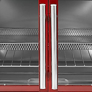 Oster Extra Large Single Pull French Door Turbo Convection Toaster Oven with 2 Removable Baking Racks, 60-Minute Timer, & Adjustable Temperature, Red
