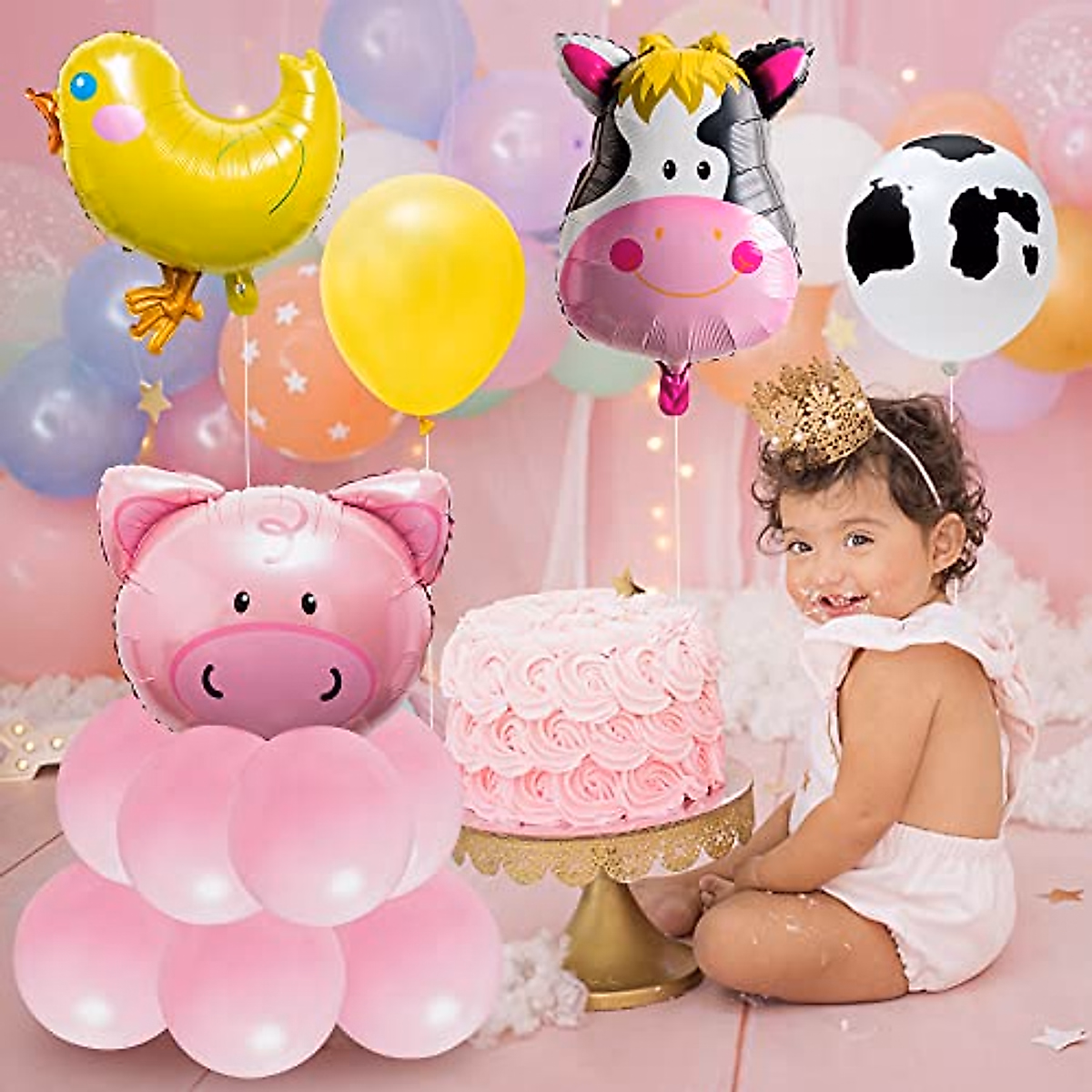 54Pcs Farm Animal Pattern Balloon Decorations Cow Sheep Piglet Yellow Chicken Donkey Farm Animal Print Balloon Farm Theme Birthday Party Baby Shower Supplies Family Photo Booth Courtyard Decoration