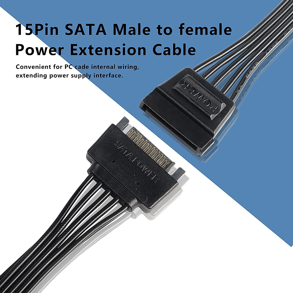 XMSJSIY SATA Power Y Splitter Cable Adapter Connector 15 Pin SATA Male to Dual Female Hard Drive HDD SSD Extension Power Cable-22cm/8.6inch