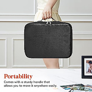 Lifewit Fireproof Photo Storage Box with 18 Inner 4x6 Clear Photo Case, Zipper Collapsible Photo Organizer Box with 1 Sheet Label Sticker, Waterproof Box with Handle for Seeds Office Craft Supplies