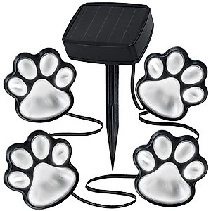 Ideas In Life Solar Paw Print Garden Lights for Pet Lovers - Set of 4 Solar Powered Paw Print Lights, Rechargeable Solar Outdoor Lights