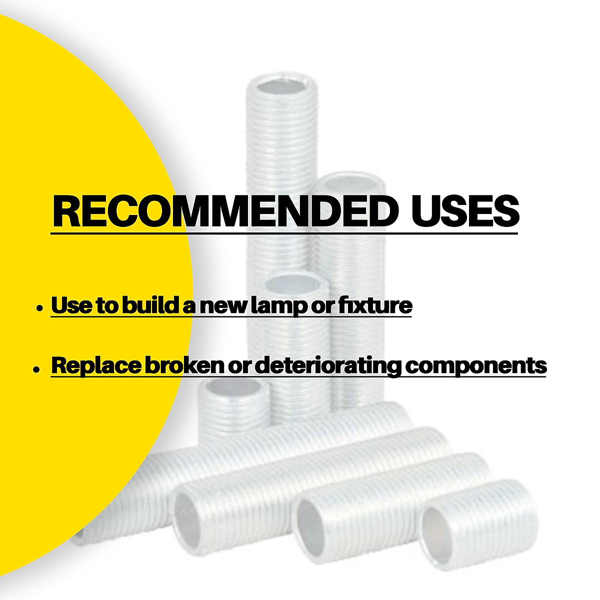 Ciata Lighting Zinc-Plated Eight Assorted Light Fixture Nipples for Lamp Construction/Renovation in Metallic Silver Finish