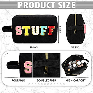 Pinkunn 4 Pcs Preppy Corduroy Makeup Bags Christmas Gift Chenille Patch Cosmetic Bag Mama Stuff Pouch Portable Stuff Travel Zipper Pouch Small Organizer Makeup Bag Set for Women