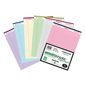 Roaring Spring Enviroshades Recycled Legal Pads, 6 Pack, 8.5" x 11.75" 50 Sheets, Assorted Colors