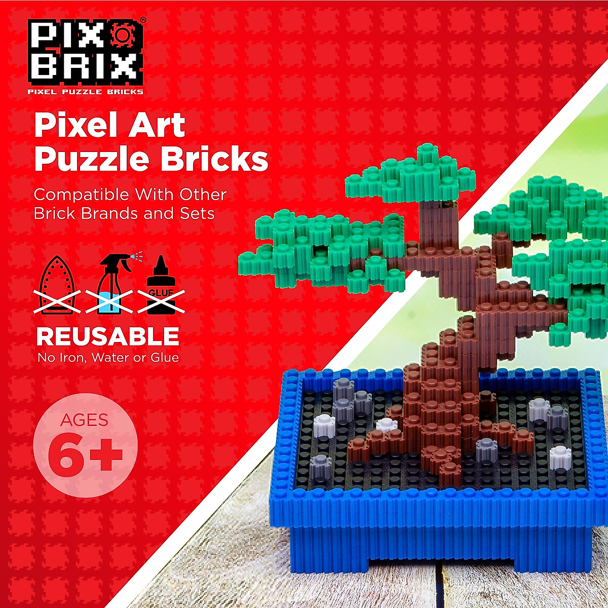 Pix Brix Pixel Art Puzzle Bricks Bucket – 1,500 Piece Pixel Art Kit with 10 Colors, Medium Palette – Patented Interlocking Building Bricks, Create 2D and 3D Builds – Stem Toys, for Age 6 Plus