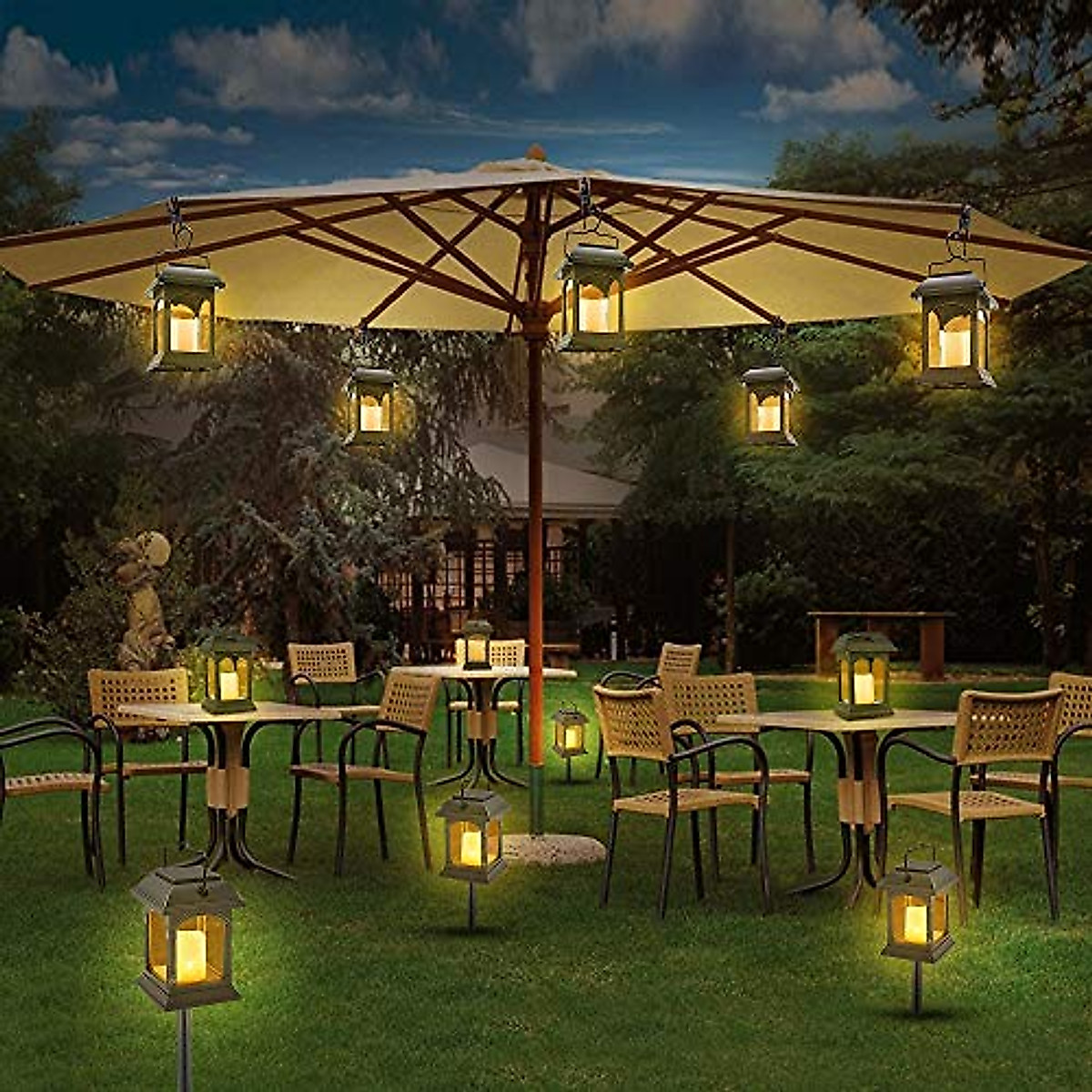 Solar Lanterns Outdoor Hanging Solar Lights, ANDEFINE Decorative Solar Lawn Lamp Flickering Candle Effect Light with Stake for Garden/Patio/Yard/Table/Umbrella/Landscape (4 Pack)