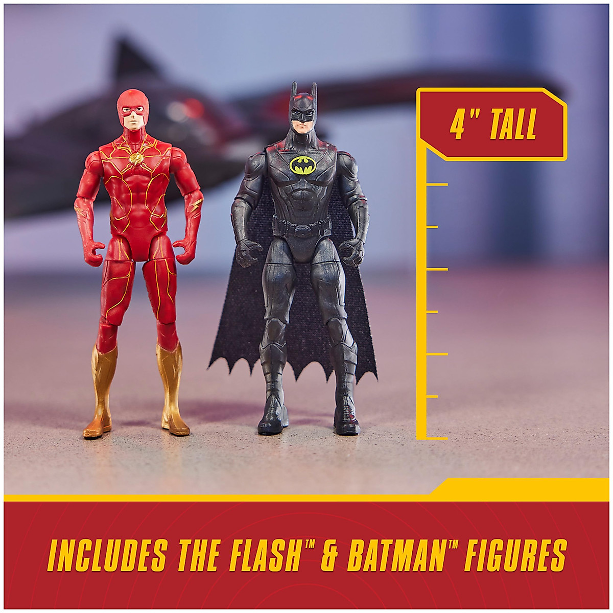 DC Comics, The Flash Ultimate Batwing Set The Flash and Batman Action Figures, 4-inch Playset Kids Toys for Boys and Girls 3 and Up