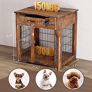 Rovibek Waterproof Dog Crate Furniture with Storage, Brown, Heavy Duty Metal Mesh and Wooden Countertop
