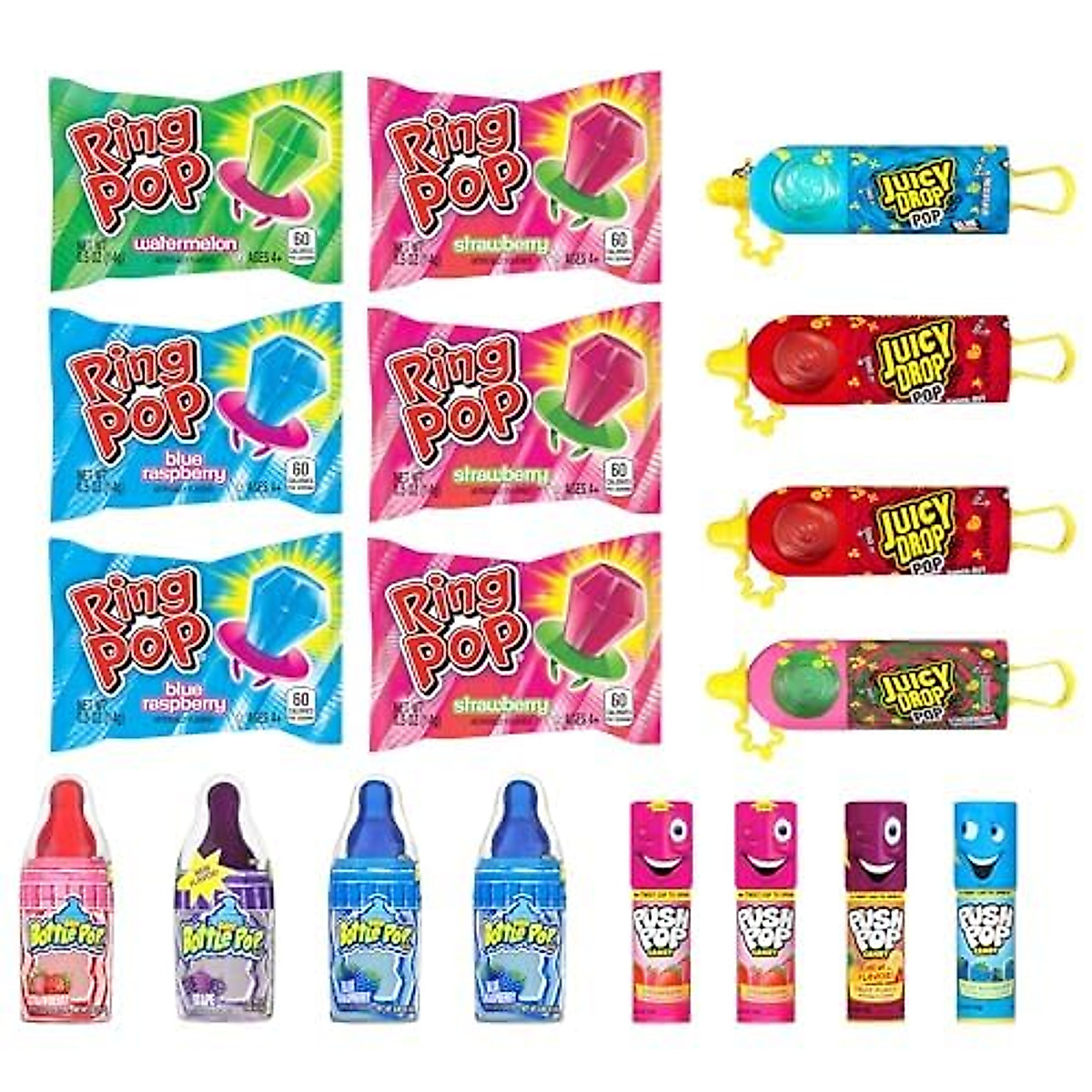 Bazooka Candy Brands Easter Candy Box - 18 Count Lollipops W/ Assorted Flavors From Ring Pop, Push Pop, Baby Bottle Pop & Juicy Drop - Easter Candy Gift Box for Easter Parties & Easter Egg Hunts