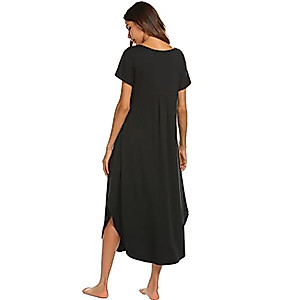 Ekouaer Plus Size Night Gowns for Women V Neck Sleepwear Cotton Knit Loungers Comfort Nightgown with Pockets (Black,XX-Large)