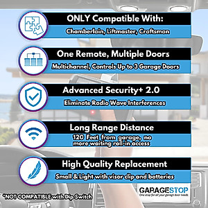 Garage Stop 2X 893LM 893Max for Chamberlain Craftsman Liftmaster Garage Door Opener Remote, 1993 to Present Gate Opener Remote, Replacement Garage Door Remote