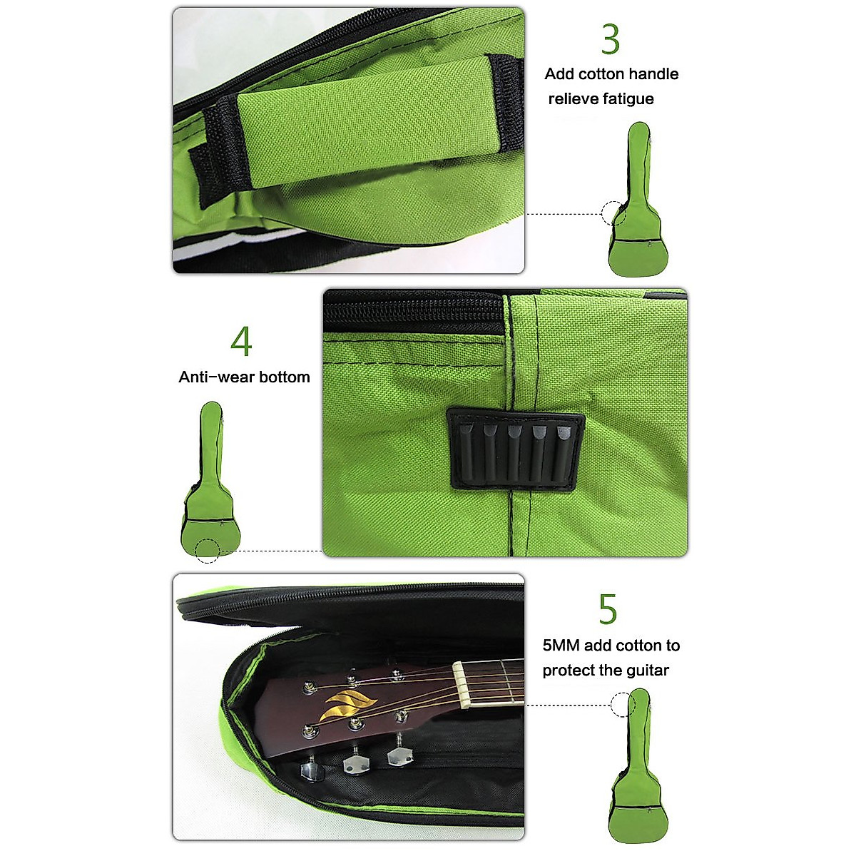 HOT SEAL 5MM Sponge Waterproof Durable Colorful Conventional Guitar Case Bag with Storage (For 40&41 Inch, Black)